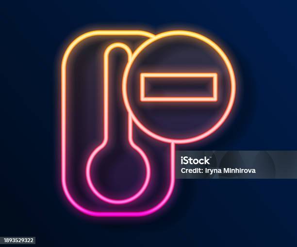 Garis Neon Bersinar Termometer Meteorologi Mengukur Panas Dan Ikon