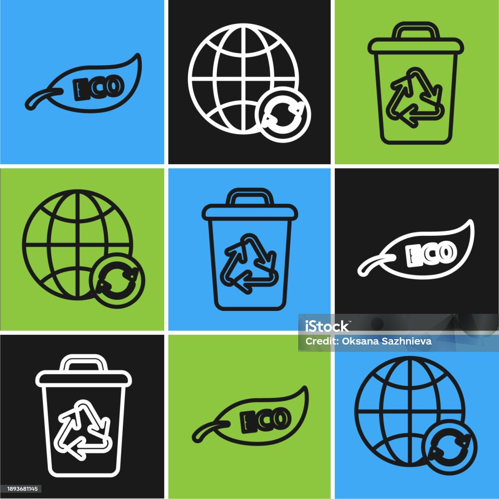 Atur Garis Simbol Leaf Eco Recycle Bin Dengan Simbol Daur Ulang Dan ... Atur Garis Simbol Leaf Eco Recycle Bin Dengan Simbol Daur Ulang Dan ...
