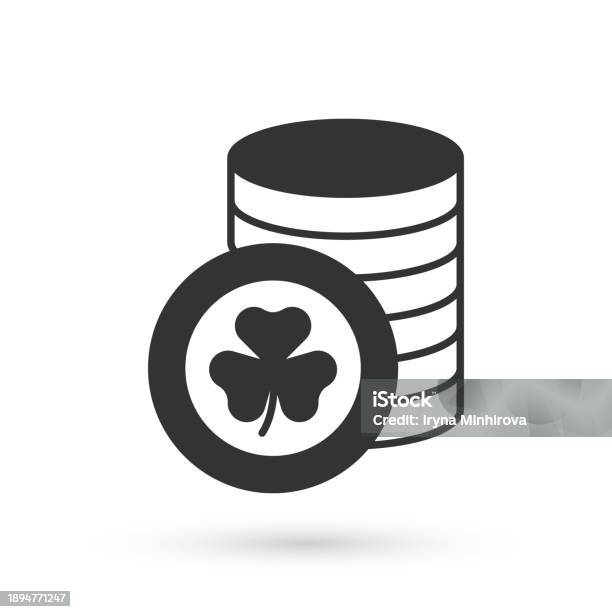 Pièce De Lutin Gris Doré Avec Icône De Feuille De Trèfle Isolée Sur