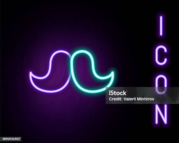 Ligne Néon Brillante Icône Moustache Isolée Sur Fond Noir Symbole Du