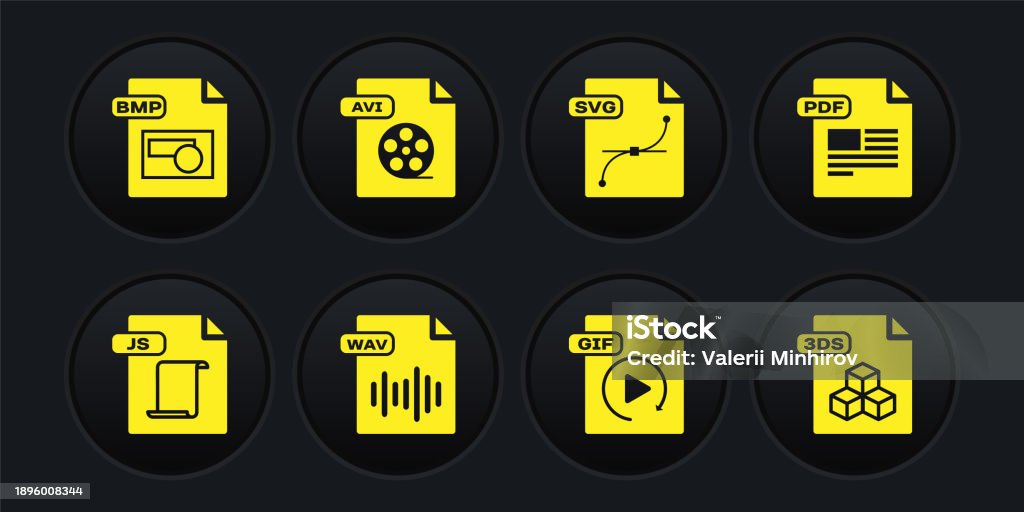 Set Js File Document Pdf Wav Svg Avi 3ds And Bmp Icon Vector Stock Illustration Download