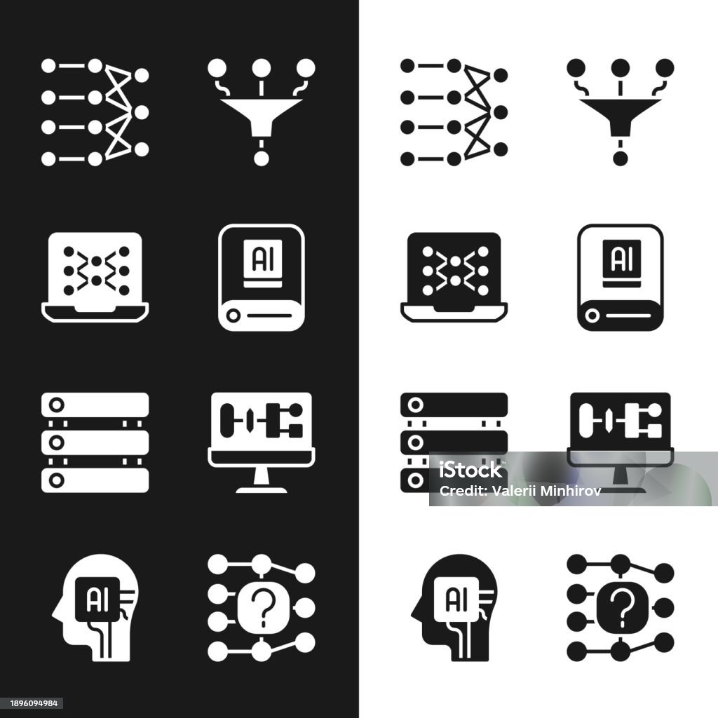 Set Artificial Intelligence Ai Neural Network Funnel Filter Server Data Algorithm And Humanoid
