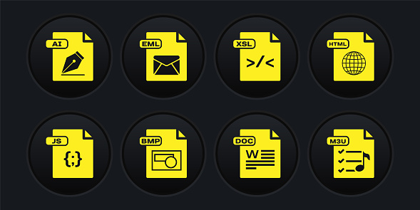 Set Js File Document Html Bmp Doc Xsl Eml M3u And Ai Icon Vector Stock Illustration Download