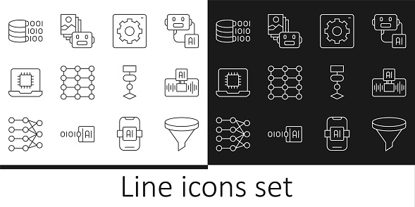 Set Line Funnel Or Filter Artificial Intelligence Ai Computer Api Interface Neural Network