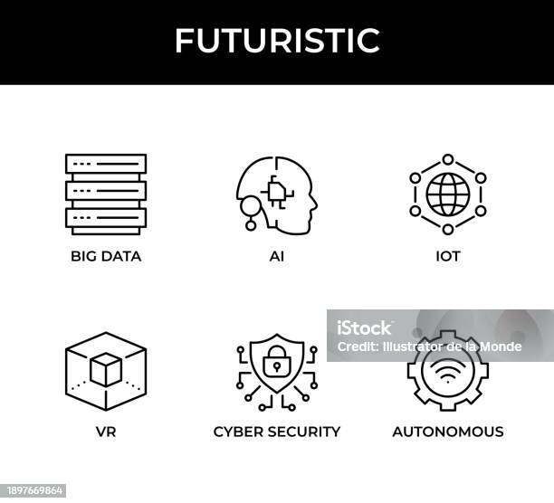 Futuristic Big Data Ai Iot Vr Cyber Security Autonomous System Icons