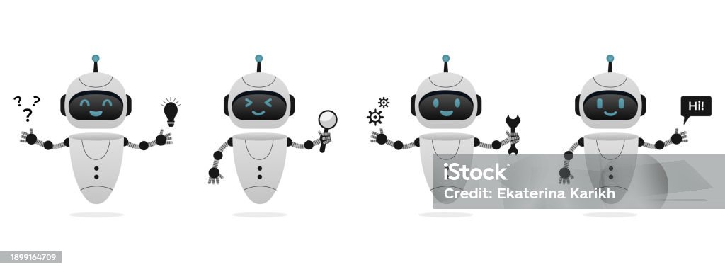 Chatbot Neural Network Ai Servers And Robots Technology Cute Chatbot Ai Character Stock