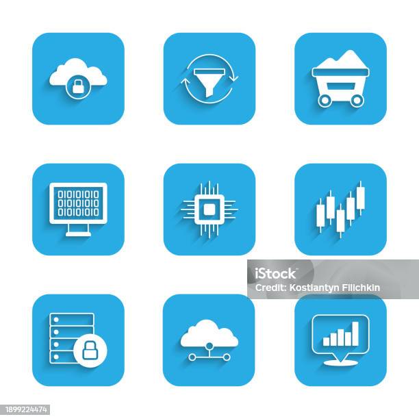 Set Processor Cpu Network Cloud Connection Pie Chart Infographic Browser With Stocks Market