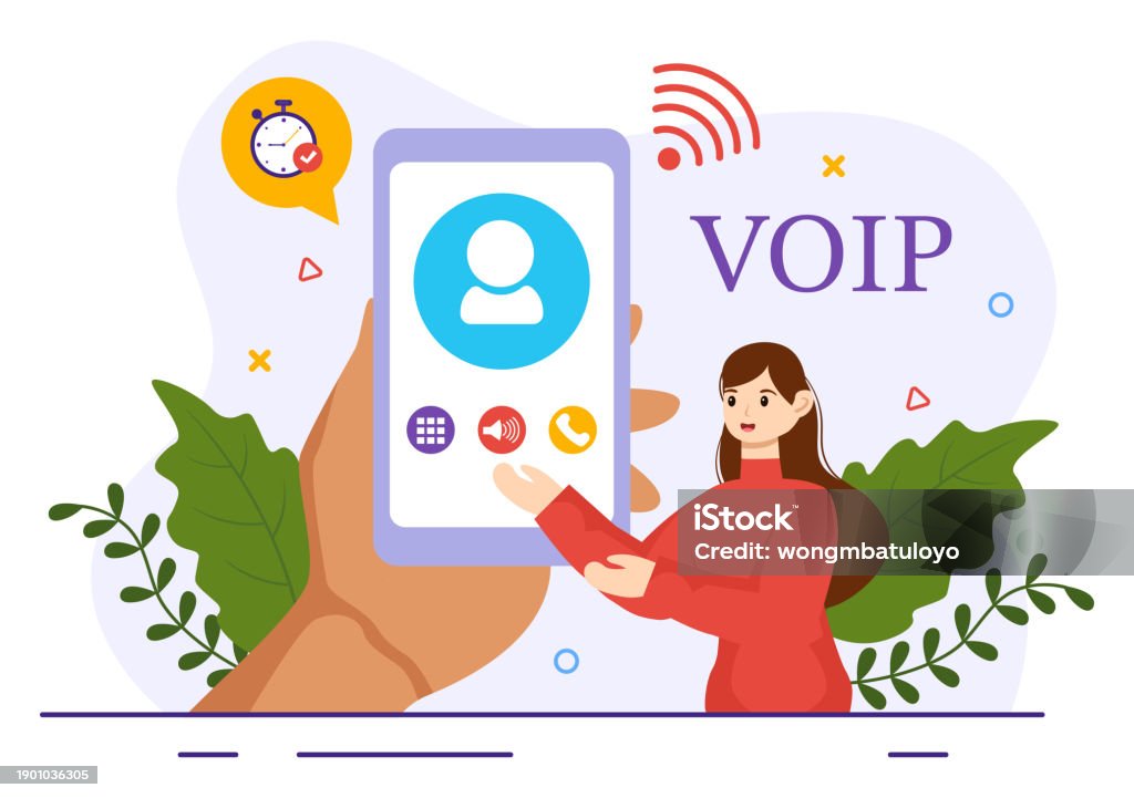 Voip Or Voice Over Internet Protocol Vector Illustration With Telephony