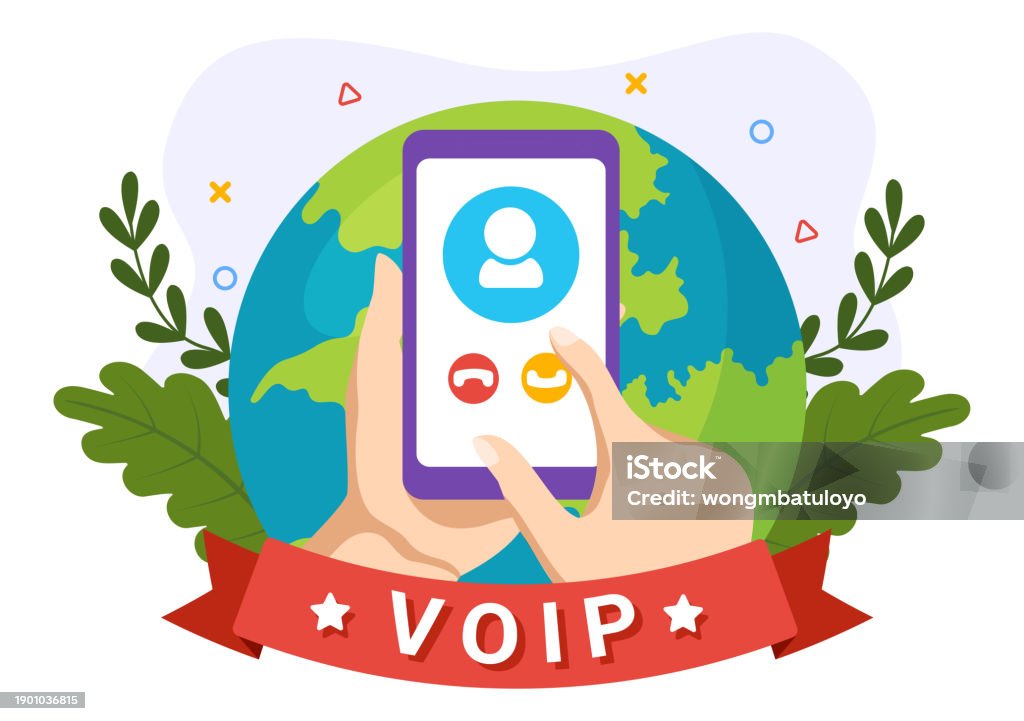 Voip Or Voice Over Internet Protocol Vector Illustration With Telephony