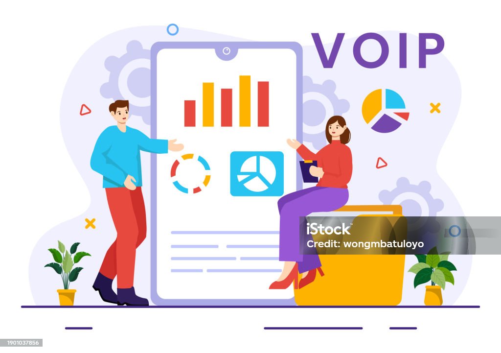 Voip Or Voice Over Internet Protocol Vector Illustration With Telephony