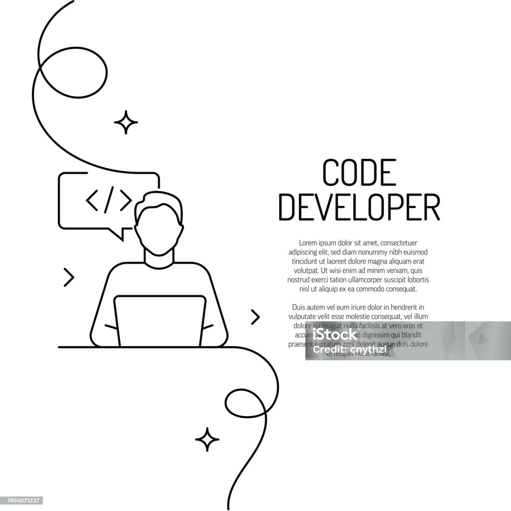 Continuous Line Drawing Of Code Developer Icon Hand Drawn Symbol Vector