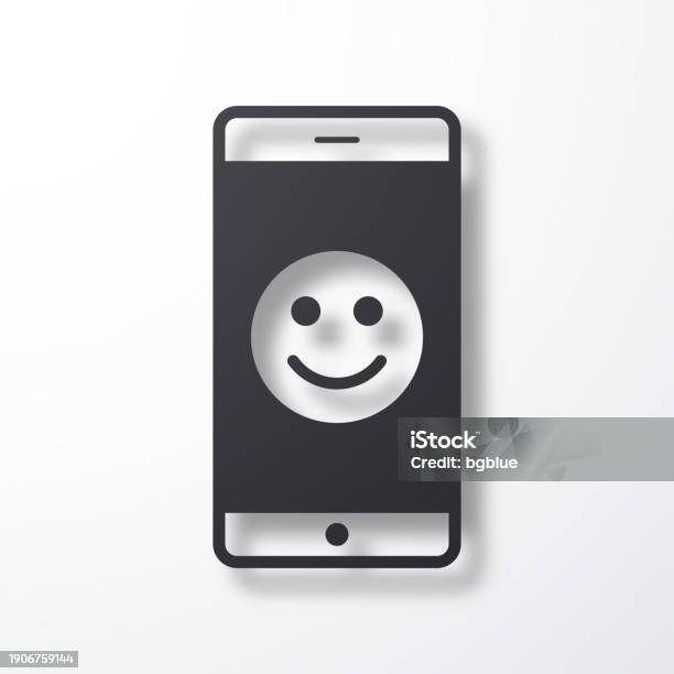 Smartphone Avec Emoji Heureux Icône Avec Ombre Sur Fond Blanc Vecteurs