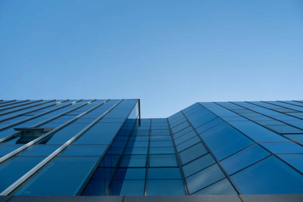 Free Stock Photo of Modern blue glass building facade looking up ...