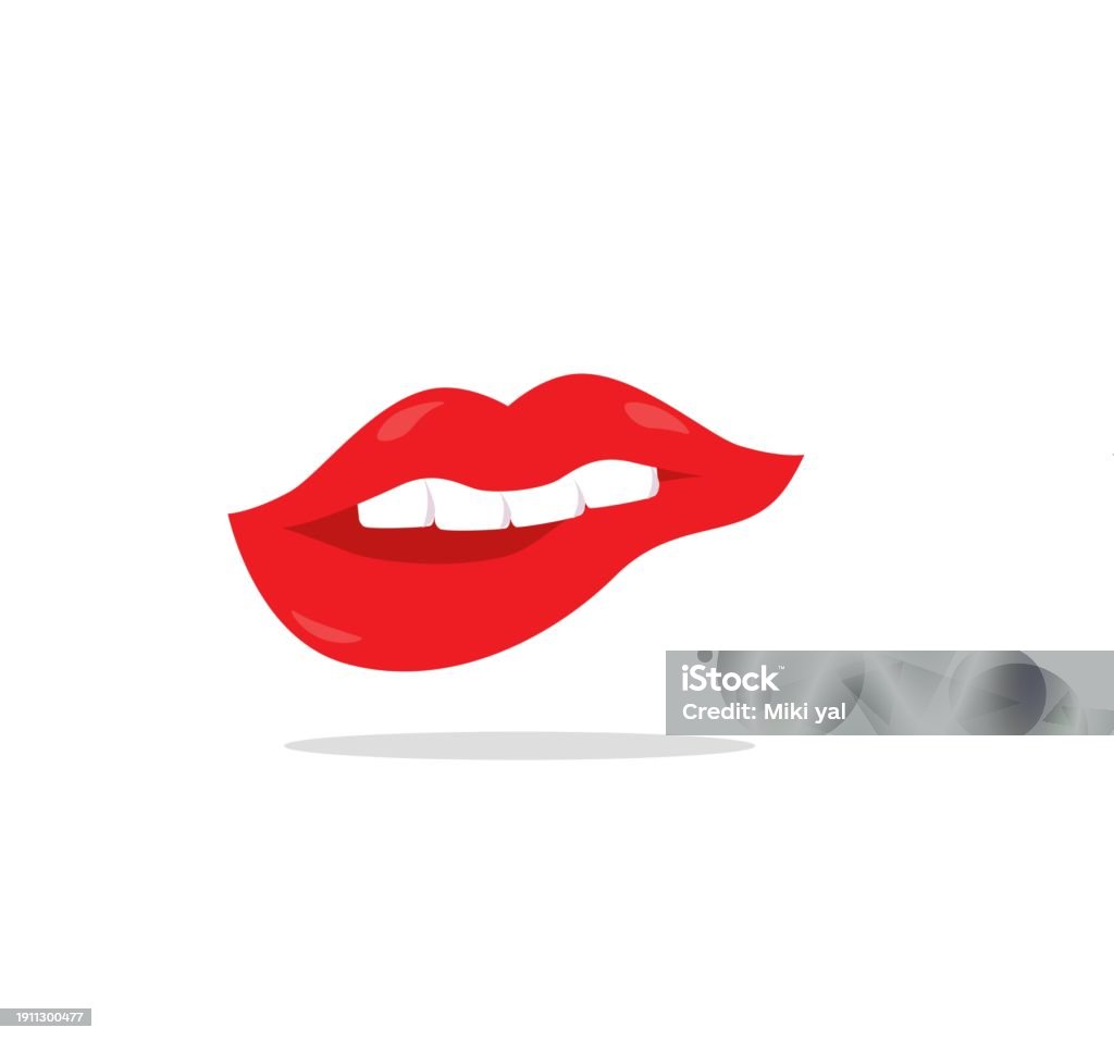 Red Female Lips Collection Woman Lip Expressed Differernt Emotion Stock