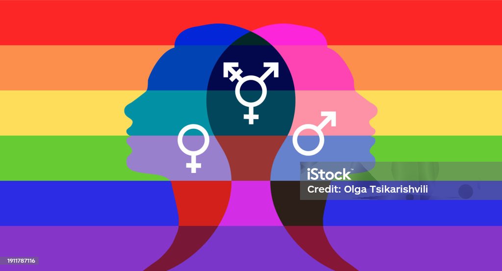 Person With Rainbow Pride Flag Male Female Isolated On Colored