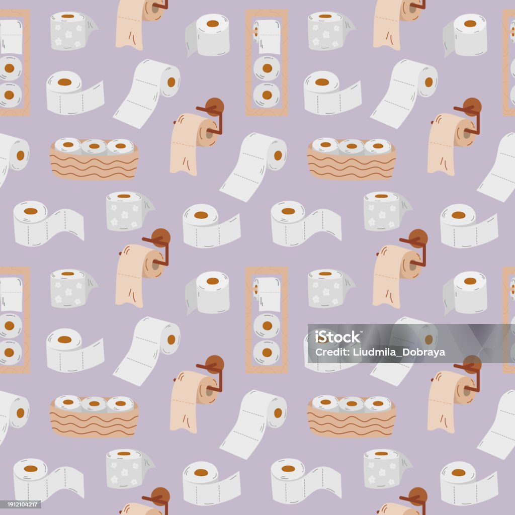 Toilet Paper Seamless Pattern In Cartoon Style Toilet Paper Rolls In