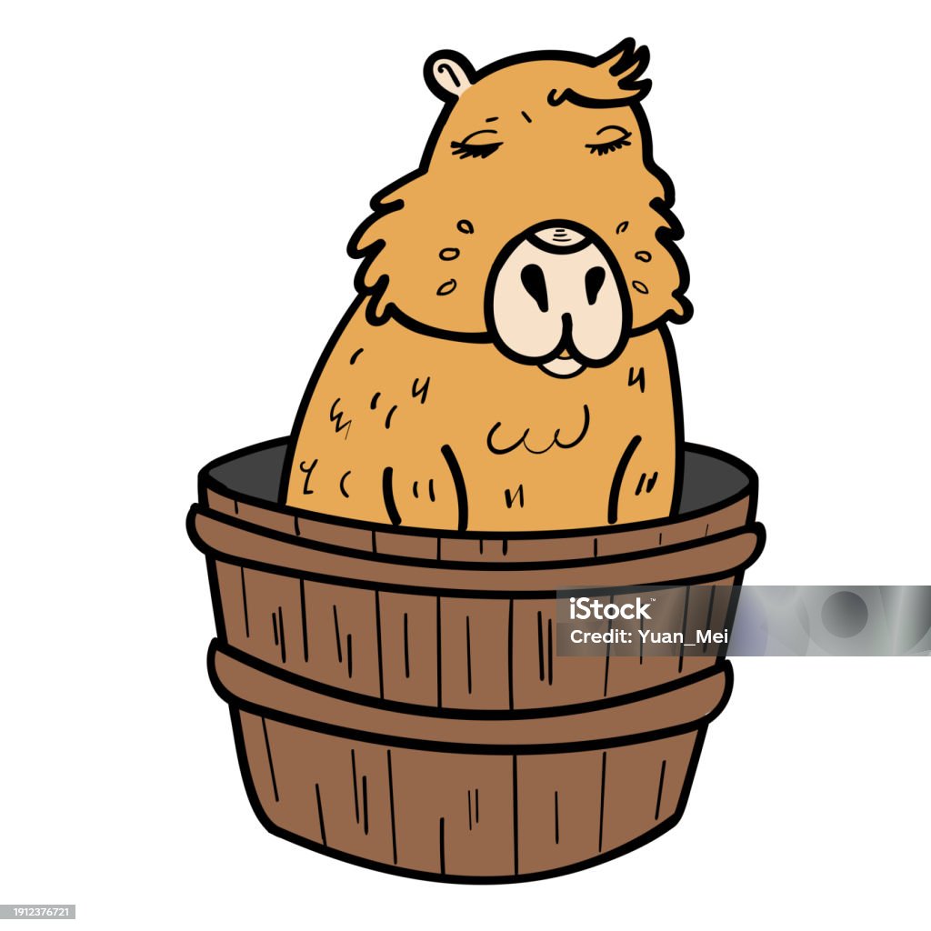 Cute Capybara Sitting In A Wooden Bucket Cartoon Vector Illustration ... Cute Capybara Sitting In A Wooden Bucket Cartoon Vector Illustration ...