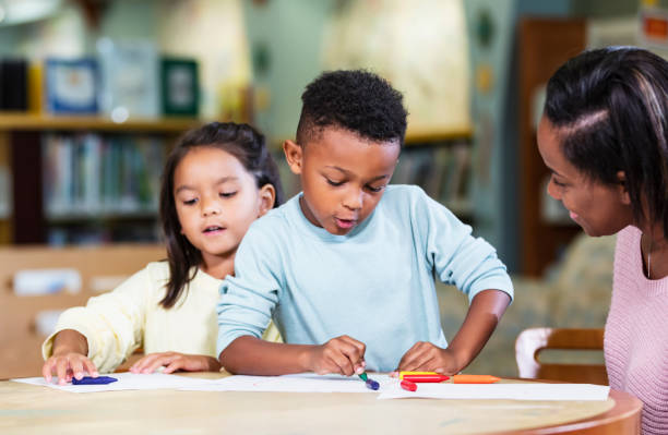 Free Stock Photo of Group of Children Playing With Colored Crayons ...