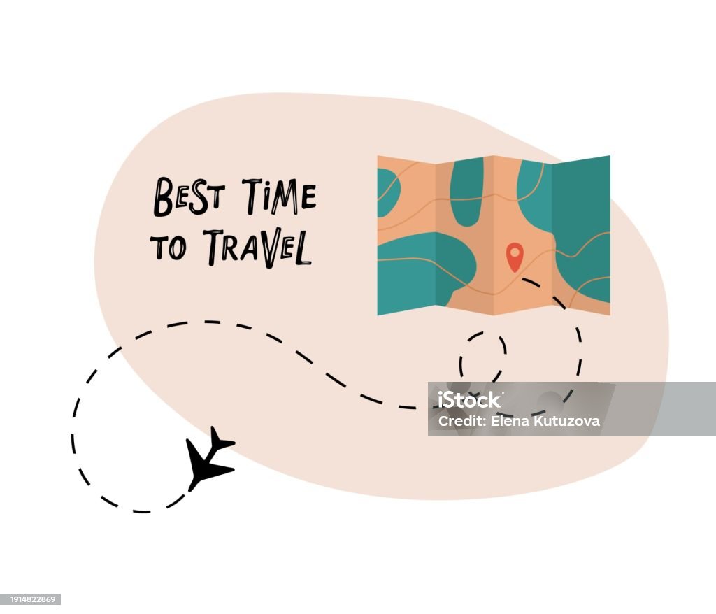 Ilustración De Letras De La Mejor Época Para Viajar Con Icono De Mapa