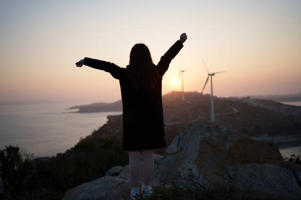 Free Stock Photo of Wind farm at sunset with ocean view | Download Free ...