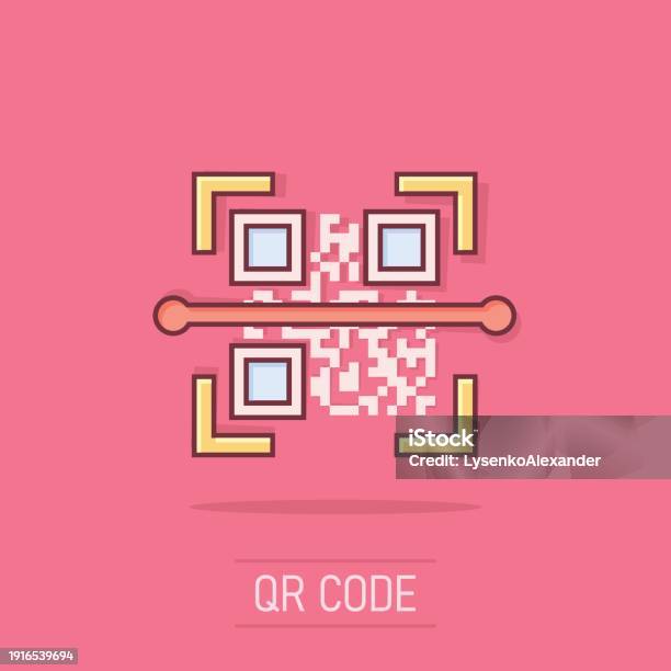 Qr Code Scan Icon In Comic Style Scanner Id Vector Cartoon Illustration