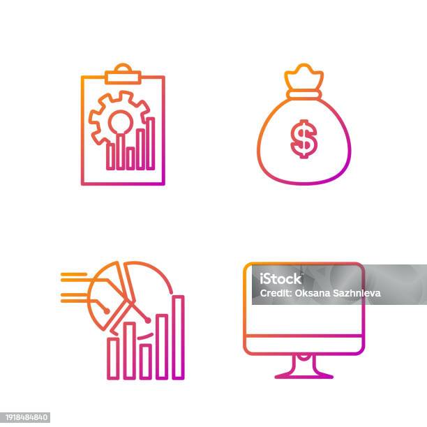 Set Line Computer Monitor Screen Pie Chart Infographic Clipboard With ... Set Line Computer Monitor Screen Pie Chart Infographic Clipboard With ...