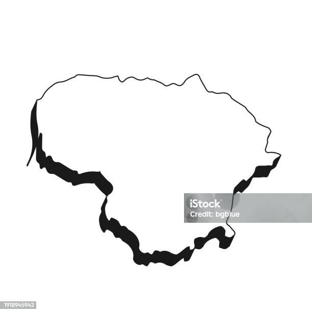 Carte De La Lituanie Avec Contour Noir Et Ombre Sur Fond Blanc Vecteurs