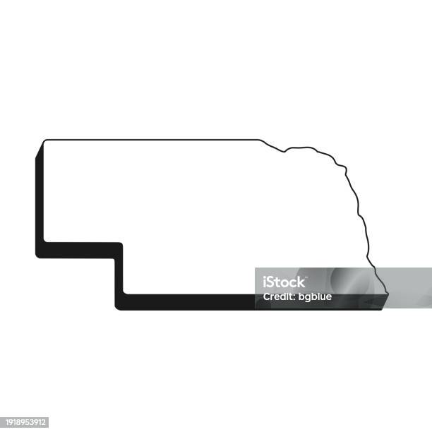 Carte Du Nebraska Avec Contour Noir Et Ombre Sur Fond Blanc Vecteurs