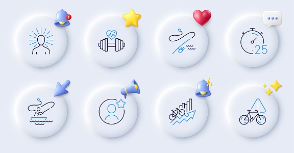 Boat Fishing Dumbbell And Bike Attention Line Icons For Web App ... Boat Fishing Dumbbell And Bike Attention Line Icons For Web App ...