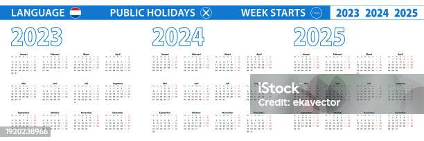 Ilustración de Plantilla De Calendario Simple En Holandés Para 2023 ... Ilustración de Plantilla De Calendario Simple En Holandés Para 2023 ...