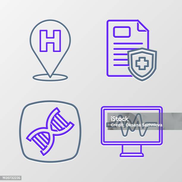 Set Garis Monitor Dengan Kardiogram Simbol Dna Catatan Pasien Dan Ikon