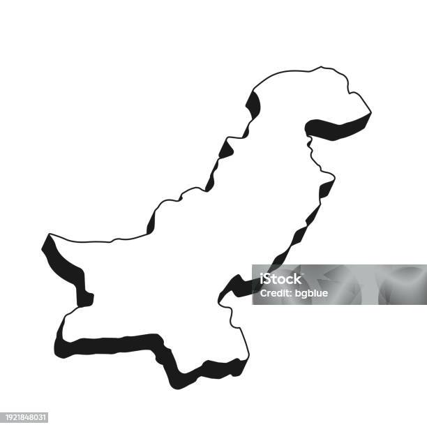 Carte Du Pakistan Avec Contour Noir Et Ombre Sur Fond Blanc Vecteurs
