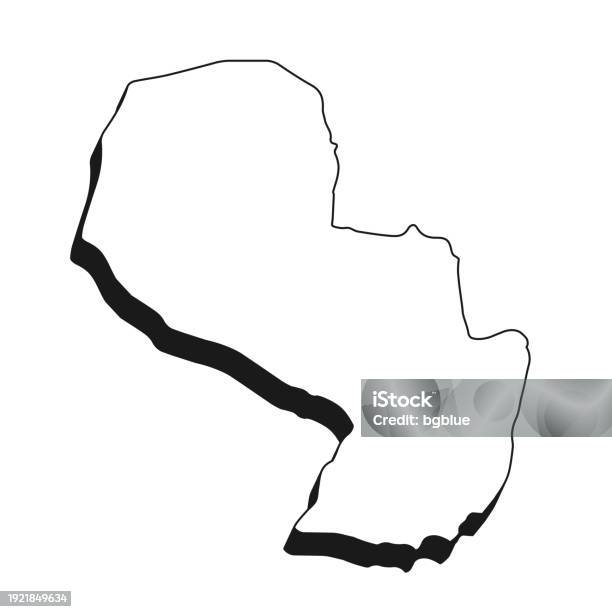 Carte Du Paraguay Avec Contour Noir Et Ombre Sur Fond Blanc Vecteurs