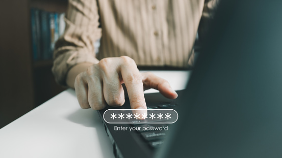 Client Is Typing Password To Access Data Security Verification Concept