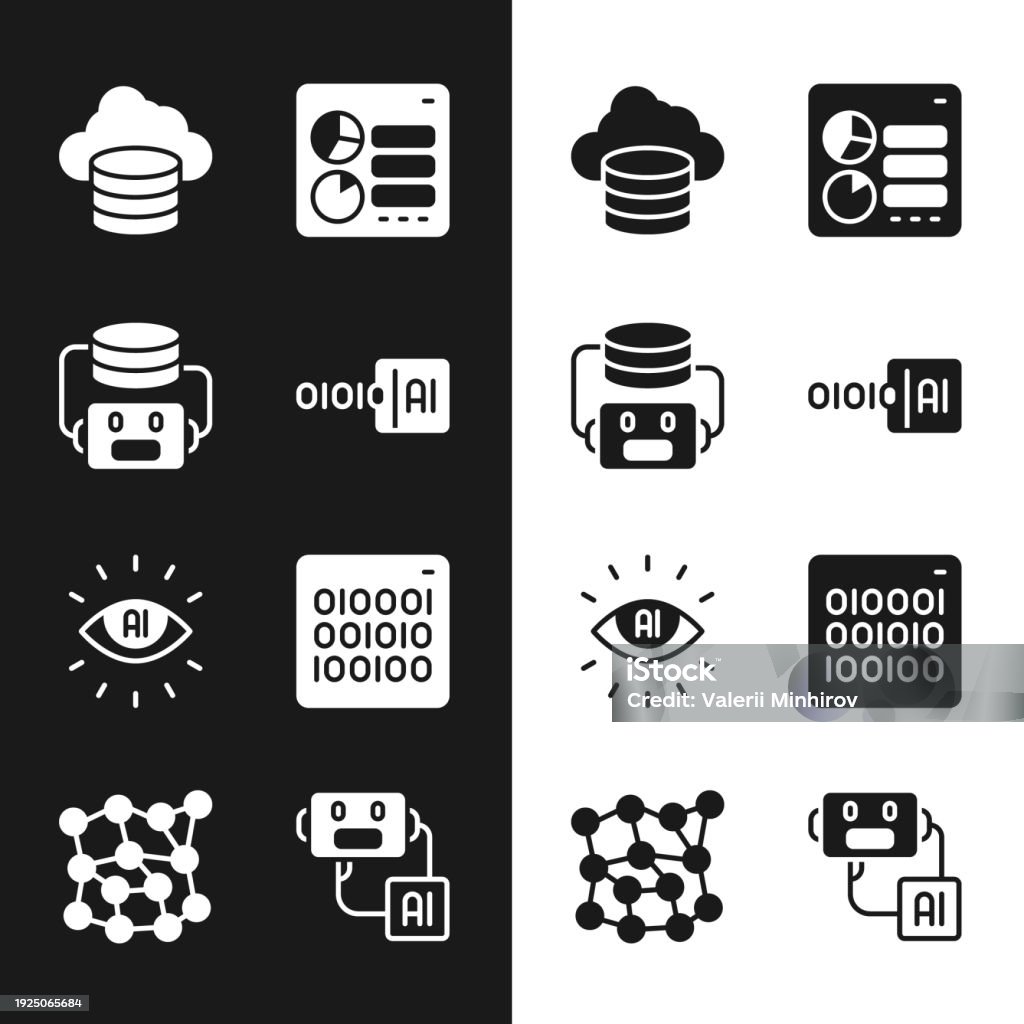 Set Binary Code Artificial Intelligence Robot Cloud Database Computer Api Interface Ai And