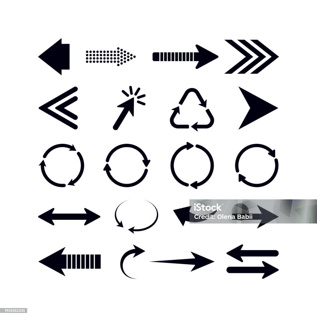 Vector Collection Of Arrow Symbols Cursor Silhouettes Flat Design Stock