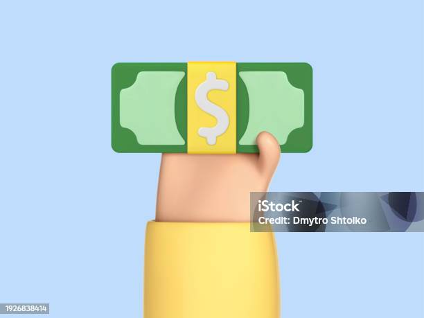 La Main De Dessin Animé 3d Tient Une Pile De Billets Dun Dollar Notion
