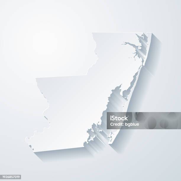 Worcester County Maryland Map With Paper Cut Effect On Blank Background