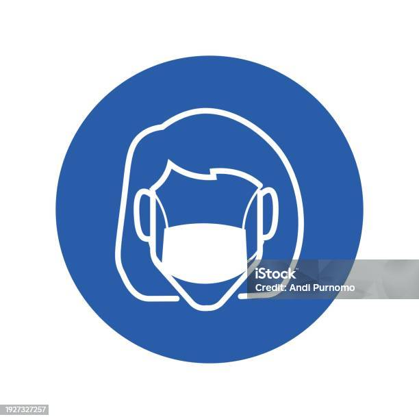 Isolated Round Blue Sign Of Face Mask Is Mandatory With Female Outline