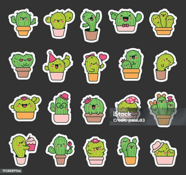 Cute Kawaii Cactus Sticker Bookmark Funny Succulent Plant With Happy