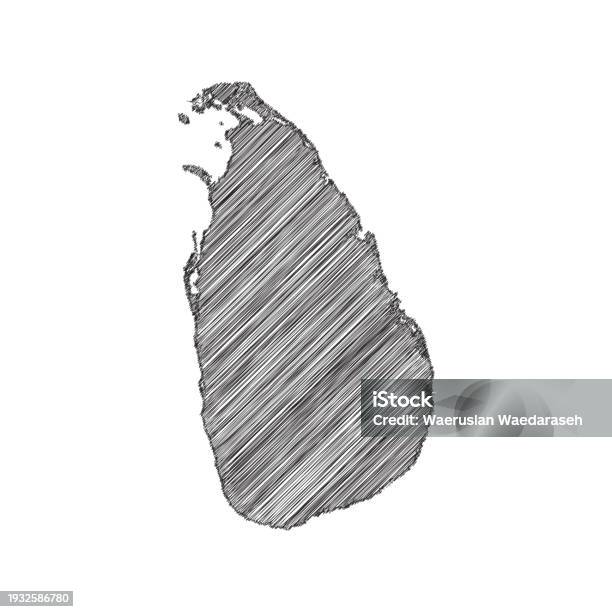 Scribble Map Of Sri Lanka Black Drawing Pencil Sketch On White
