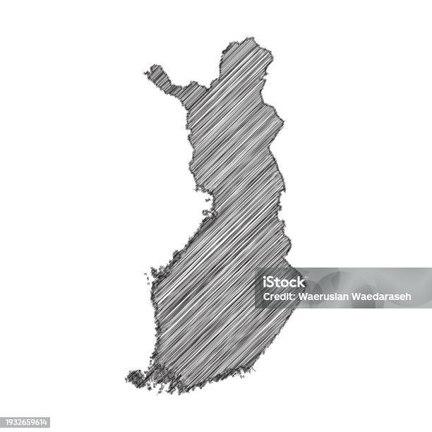 Griffonner Carte De La Finlande Dessin Noir Croquis Au Crayon Sur Fond