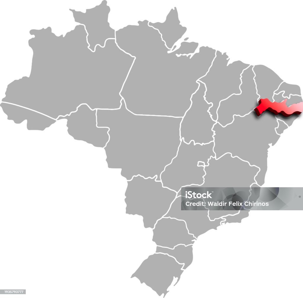 Pernambuco Department Map Province Of Brazil 3d Isometric Map Stock