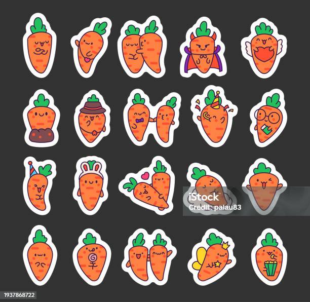Kawaii Carrot With Funny Faces Sticker Bookmark Cute Cartoon Happy Food