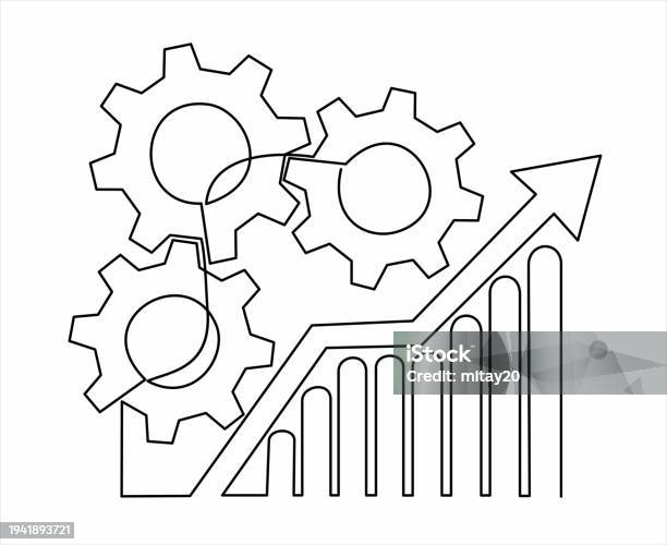 Continuous One Single Line Drawing Productivity Bar Chart With Gear