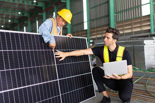 Engineer Team Working Check Testing Solar Panel Process Before Sand To Customer For Setup