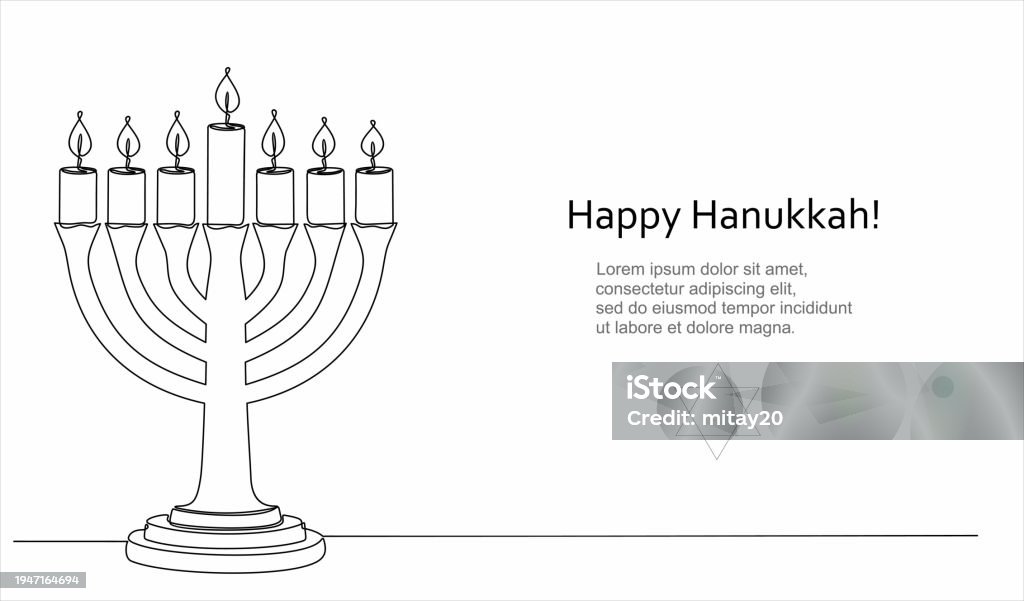Happy Hanukkah Menorah One Line Drawing Continuous One Single Line