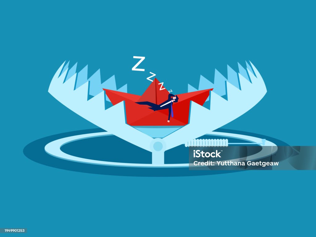 Ignore The Risks Businessman Sleeping Stuck In A Trap Stock ... Ignore The Risks Businessman Sleeping Stuck In A Trap Stock ...