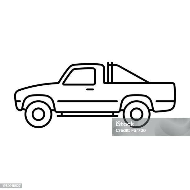Offroad Pickup Truck Icon Black Contour Linear Silhouette Editable