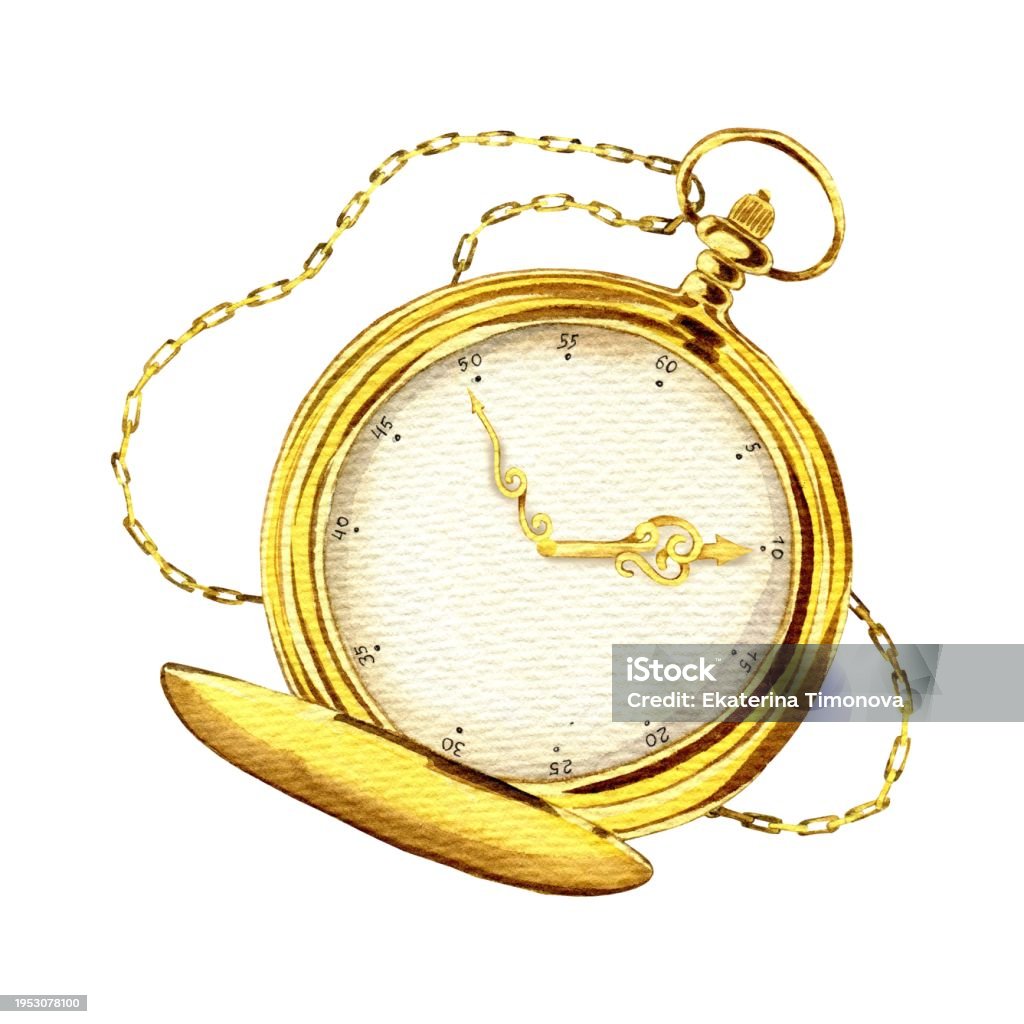 Golden Vintage Pocket Watch Clipart Watercolor Hand Drawn Art ... Golden Vintage Pocket Watch Clipart Watercolor Hand Drawn Art ...